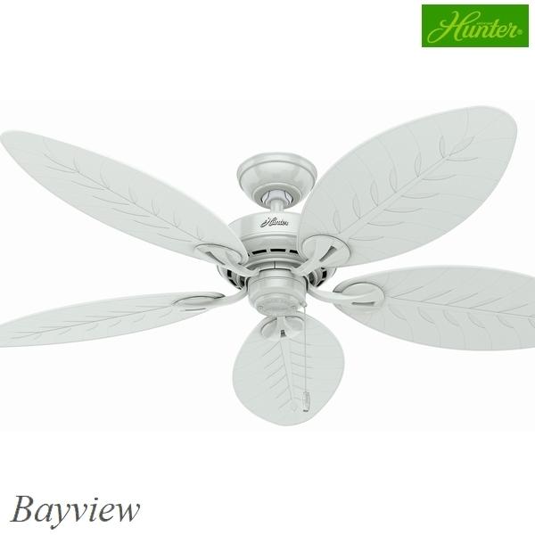 メーカー名：HUNTER ハンター（アメリカ）名称：ベイビュー本体仕上げ：ホワイト羽根径：54インチ（137cm）羽根枚数：5枚羽根仕上げ：ホワイトパームリーフ機能：・ハンター ウィスパーウインド（WhisperWind）モーター・ICMS...