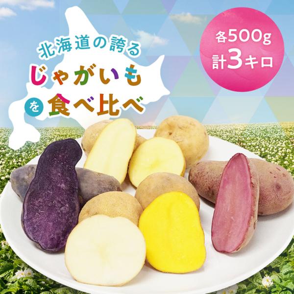 北海道の大地でスクスク育った、栄養価たっぷりのじゃがいもをお得なセットにしてお届けします！■内容量：じゃがいも6種食べくらべセット（約3kg）（ 男爵 北あかり メークイン インカのめざめ シャドークイーン ノーザンルビー ）※セットの重量...