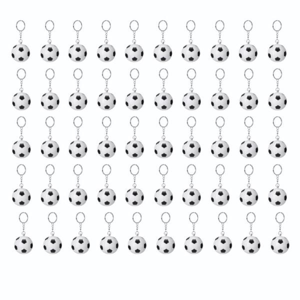 サッカーボールをモチーフにしたホワイトカラーのキーホルダー50個セットです。スポーツイベントや学校行事の記念品、景品、装飾などにご利用いただけます。素材はPU、カラーはホワイトです。50個まとめてのセット販売となります。本品は食品ではありま...