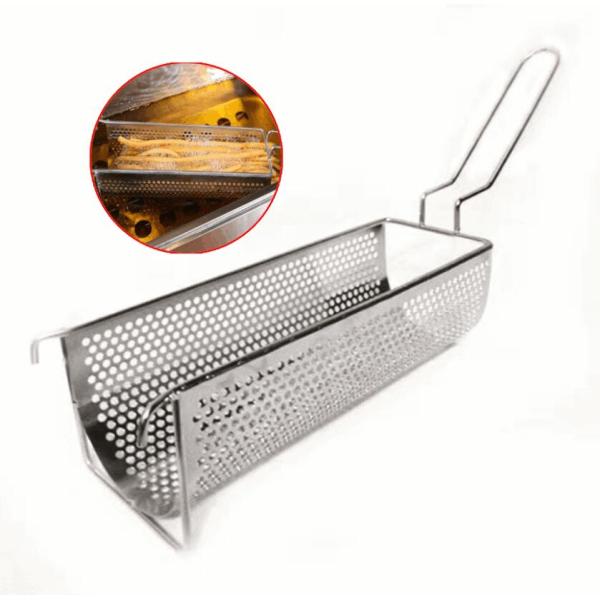 ステンレス製の揚げ物用バスケットです。フライドポテトや唐揚げなどの油切りに使用できます。高品質ステンレスを使用しており、さびにくく耐久性があります。細かいメッシュ構造で余分な油を素早く切れます。取っ手付きで高温時も扱いやすく、食洗機対応で手...