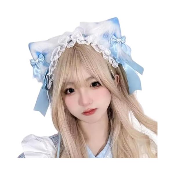 ロリータやゴスロリファッション、コスプレに適したヘッドドレスです。レースとリボンをあしらったデザインで、猫耳はクリップ式で取り外し可能です。素材はポリエステル、レース、フェイクファーを使用しています。フリーサイズです。サイズは手作業のため誤...