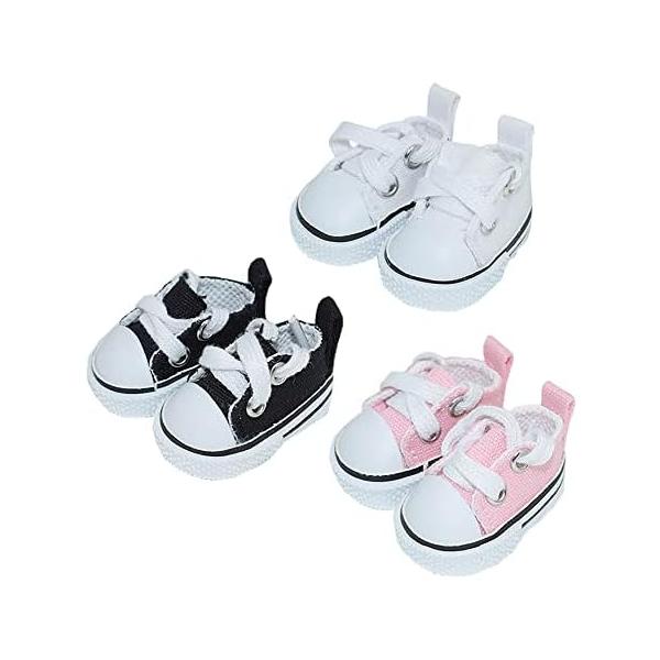 15cm綿人形に合わせたキャンバスシューズの3点セットです。着せ替え遊びやおもちゃとして楽しめます。素材はキャンバスで、軽量で柔らかい履き心地です。サイズは長さ約4.5cm、幅2.5cm、高さ2.8cmです。着せ替え可能で、人形に自由に装着...