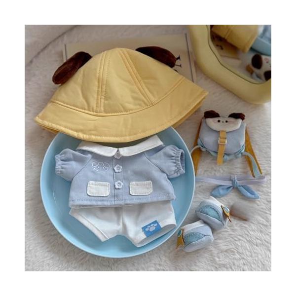 ぬいぐるみ用の手作り服6点セットです。20cmサイズのぬいぐるみに対応し、着せ替え遊びやお出かけごっこを楽しめます。小熊(イエロー)、子猫(ピンク)、子犬(ブルー)の3色から選べます。上着・ズボン・靴・帽子・リュック・リボンの6点が含まれま...