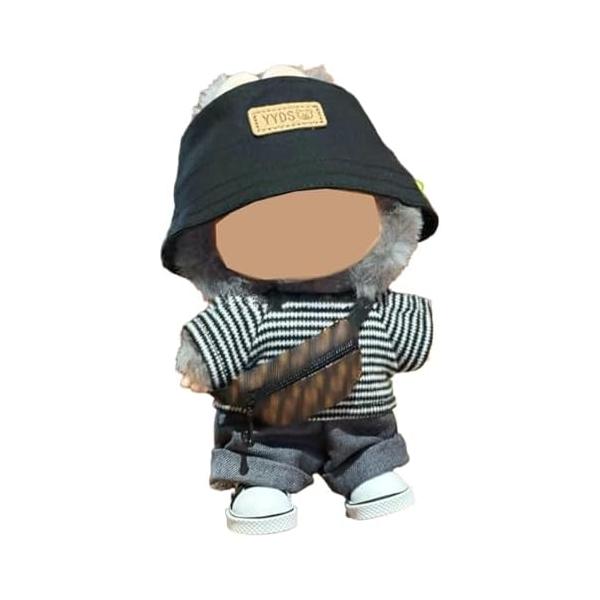 ラブブ17cm用に設計されたピクニックスタイルの着せ替え服5点セットです。上着、ズボン、帽子、バッグ、靴が含まれています。素材は綿混とポリエステルです。かわいいとクールなデザインで、ピクニックや遊びシーンに合わせて着せ替えを楽しめます。サイ...