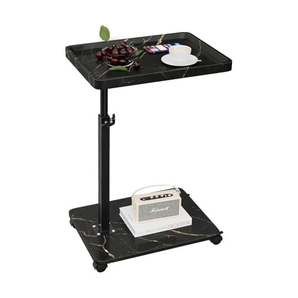 昇降式のサイドテーブルです。リビングルームやベッドルームなど、さまざまなシーンでお使いいただけます。高さは45cmから90cmの間で調節可能です。天板は360度回転します。ロック機能付きキャスターが付属しており、移動と固定が容易です。素材は...