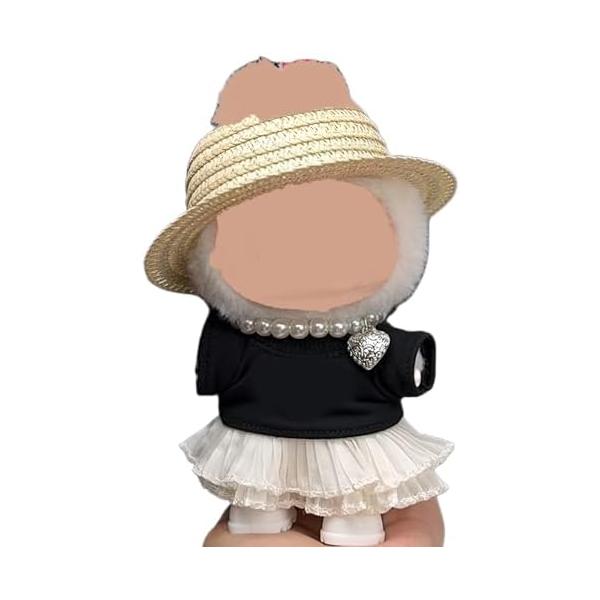 ラブブ専用に設計されたプリンセス風の着せ替え服5点セットです。上着、スカート、帽子、ネックレス、靴の5点で構成されています。柔らかなポリエステル・綿混紡素材を使用しています。17cmのラブブにフィットする仕様です。サイズは手作業のため誤差が...