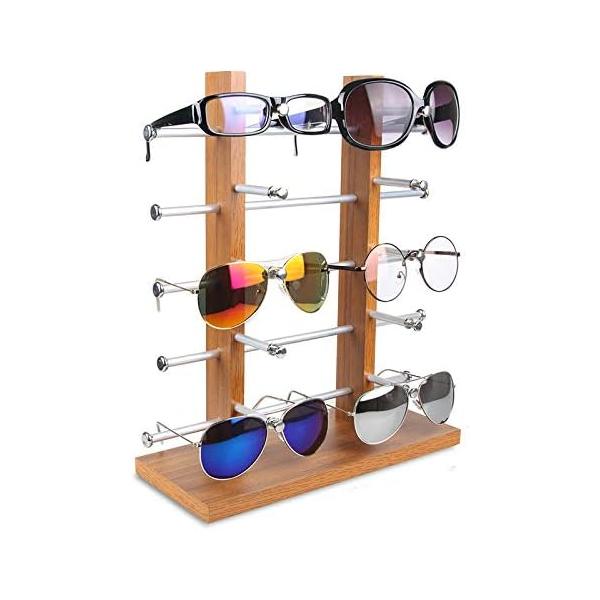 メガネやサングラスの収納とディスプレイができる木製スタンドです。ブラウンカラーでインテリアにもなじみます。素材は木製（プリント合板）です。サイズは約 奥行12.5cm×横幅30.2cm×高さ36cmです。プラスドライバー1本で簡単に組み立て...