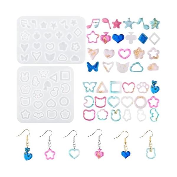 シリコン製のジュエリーキャスティング型です。ハート、星、月、音符などの幾何学模様を型取りできます。耐久性があり柔らかいシリコン素材です。エポキシ樹脂やドライフラワーを詰めて、ネックレスやイヤリングなどのオリジナルジュエリーが作れます。サイズ...