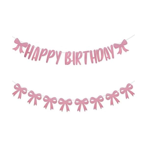 ピンクグリッターの「HAPPY BIRTHDAY」レターバナーとリボンガーランドがセットになった装飾品です。女の子の誕生日やベビーシャワーなどのイベントにご利用いただけます。レターバナーとリボンガーランドはあらかじめ組み立て済みで、吊るすだ...