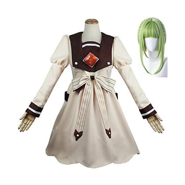 七峰桜風のコスプレ衣装5点セットです。ウィッグ、ワンピース、リボン、宝石飾りが含まれています。素材はポリエステルです。SからXLまでのサイズ展開があり、身長155cmから180cmに対応しています。サイズは手作業のため誤差が生じる場合があり...