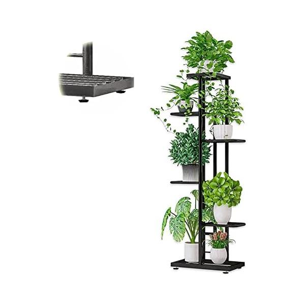 アイアン製の6段式フラワースタンドです。縦型デザインで省スペース、屋内・屋外問わず植物や小物の収納に使用できます。素材は防錆塗装済み鉄パイプで、滑り止め加工パッド付きです。サイズは高さ108cm×幅41cm×奥行22cm、各段は21cm×2...
