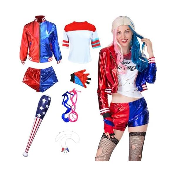 人気映画キャラクター「ハーレイ・クイン」をモチーフにした大人用コスプレ衣装です。ジャケット、ボクサーショーツ、シャツ、ネックレス、手袋、ストッキング、風船、ウィッグのフルセットです。ポリエステル素材で伸縮性があり着心地が良く、ジャケットとボ...