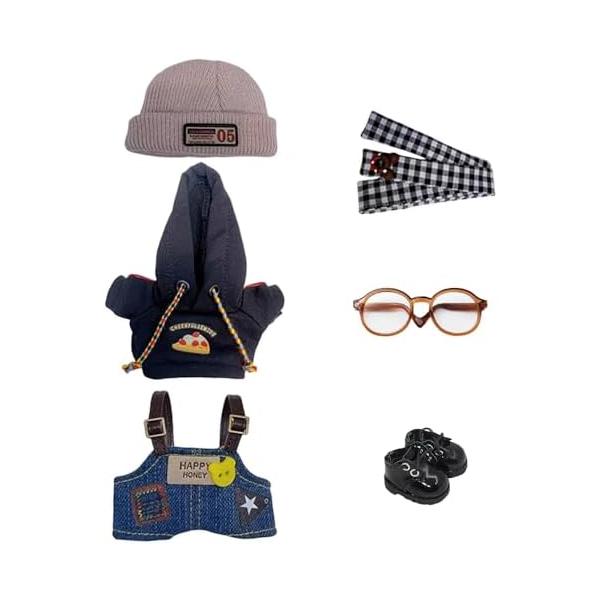 10cmサイズの綿人形用にデザインされた、フォレストテーマの服飾・アクセサリーセットです。スカーフ、ニット帽、パーカー、ビブドパンツ、メガネ、革靴の6点がセットになっています。チェック柄のデザインで、素材は綿とプラスチック(メガネ)を使用し...