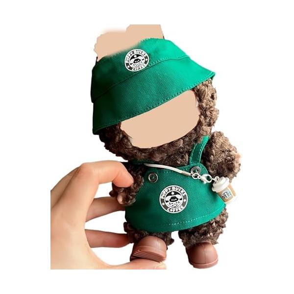 ラブブ17cm専用のウェイター風着せ替え服4点セットです。エプロン、帽子、靴、ストラップが含まれます。綿混素材とポリエステルを使用しています。サイズは手作業のため誤差が生じる場合があります。モニターにより色味が異なる場合があります。