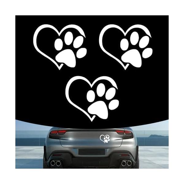 ハート型の犬の足跡をデザインした反射プリントのビニールステッカーです。車や窓の装飾にご利用いただけます。素材は高品質ビニールで耐候性があります。サイズは約4.3インチ×3.75インチです。剥がして貼るだけで簡単に取り付けられ、剥がした後もべ...