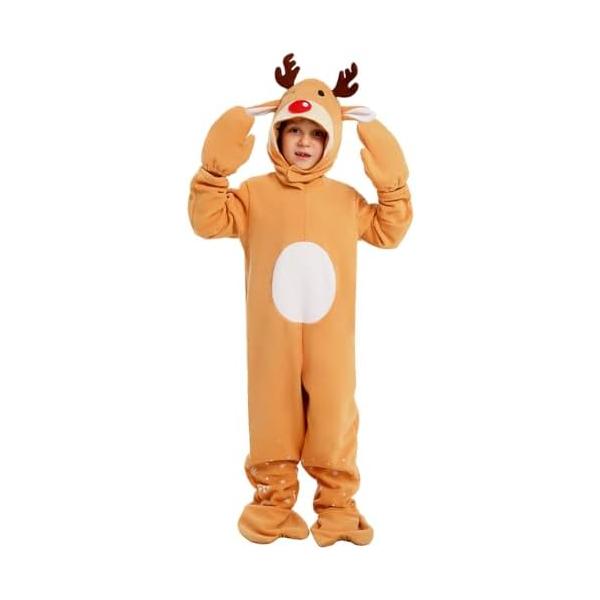 トナカイ風着ぐるみの3点セットです。クリスマスやハロウィン、学園祭、文化祭などのイベントでの子供用仮装にご利用いただけます。着ぐるみ、帽子、手袋の3点で構成されています。素材はポリエステルです。105-115cm、115-125cm、125...