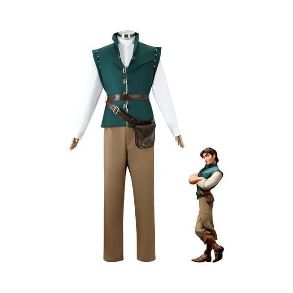 塔の上のラプンツェルのキャラクターを再現したコスプレ衣装です。ポリエステル素材で肌触りが良く通気性があります。白シャツ、ベスト、長ズボン、ウェストバッグ、ベルトのセットです。身長110cmから190cmまでのサイズ展開があります。サイズは手...