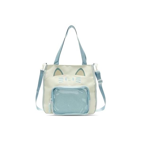 猫顔デザインの痛バッグです。3WAYで使用でき、A4サイズも収納可能です。手提げ、ショルダー、斜め掛けの3通りの使い方ができます。サイズは幅約35cm×高さ約34cm×マチ約8cmです。透明ウィンドウと内側の缶バッジシートが付属しています。...