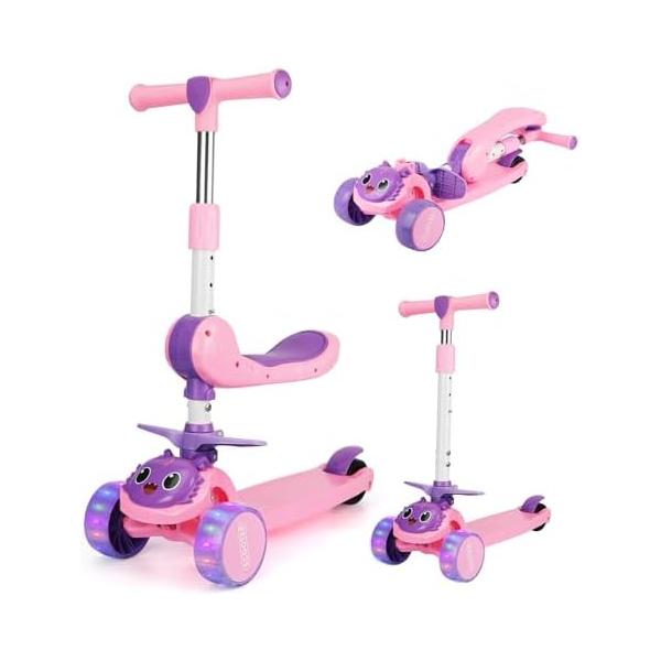 3~10歳向けの三輪キックスクーターです。安定した走行と安全性を兼ね備えています。ハンドル高さは61、66、73、80cmの4段階で調整可能です。走行時にLEDタイヤが光ります。シート付きで、折り畳んで収納できます。耐荷重は100kgです。...