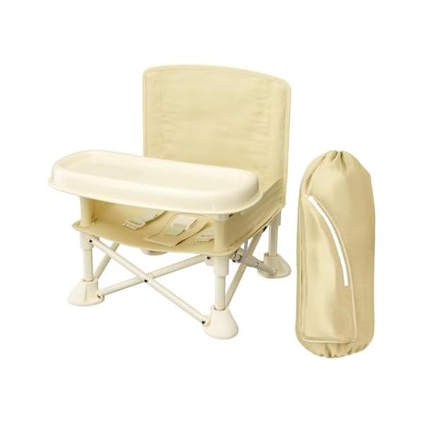 SouYuuKaiの折り畳み式ベビーチェアです。軽量で収納袋が付属し、屋内屋外での使用に適しています。アルミ合金製のX型クロスバーとPP素材のテーブル、滑り止めパッド付き脚です。耐荷重は15kgで、安全ベルトが付いています。サイズは幅40c...