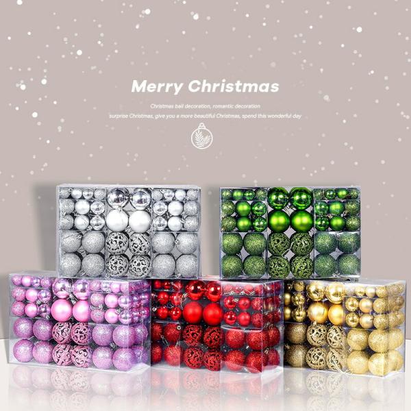 クリスマスツリーやパーティー会場を彩る、カラフルな吊り下げボールのセットです。プラスチック製で軽量かつ丈夫です。3cm、4cm、6cmのサイズがあり、自由に組み合わせて装飾できます。サイズは手作業のため誤差が生じる場合があります。モニターに...