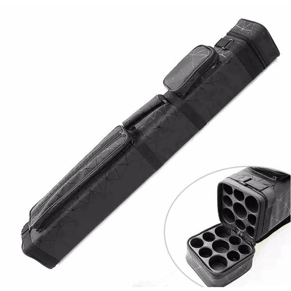 スヌーカーやビリヤードの球杆を安全に持ち運べるポータブルケースです。最大9本(3バット+6シャフト)の収納が可能な1/2分体型構造です。内側は柔らかい防刮素材で、球杆の表面を保護します。外装は耐水性のある生地を使用しています。軽量でコンパク...