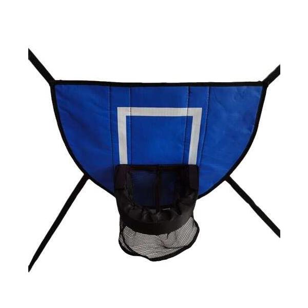 トランポリンに取り付けて遊べる、キッズ向けのバスケットゴールセットです。跳びながらシュート練習が楽しめます。バスケットボードはPVCとパール綿、ゴールはオックスフォード布とPEネット、パール綿を使用しています。約1.8mのロープ4本で固定し...