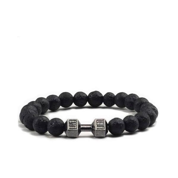天然石と溶岩素材を組み合わせたビーズブレスレットです。伸縮性があり快適に着用できます。天然石と溶岩素材を使用しています。ダンベル付きのデザインです。伸縮性のあるロープで調整しやすい仕様となっています。ビーズサイズは8mm、総重量は約50gで...