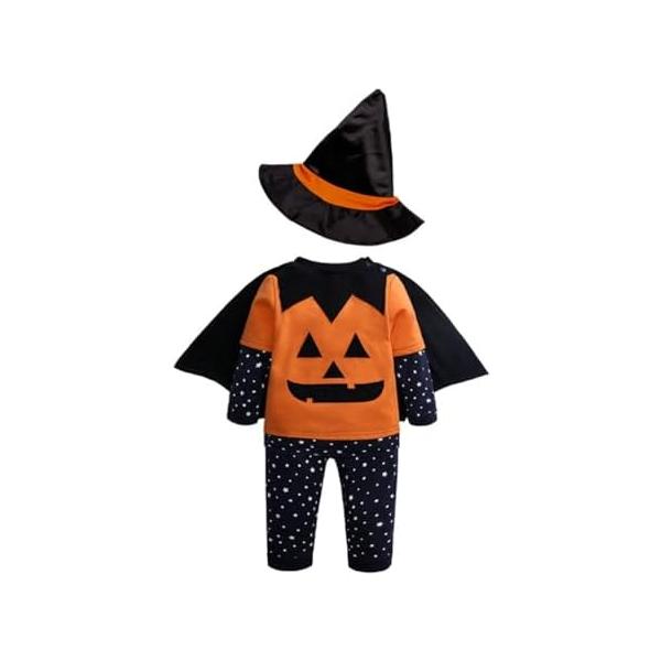 ハロウィン向けのカボチャモチーフの子供用コスチュームセットです。トップス、ズボン、帽子、マントの4点セットで構成されています。素材は綿とポリエステルです。サイズは80cm、90cm、100cm、110cm、120cmから選べます。サイズは手...