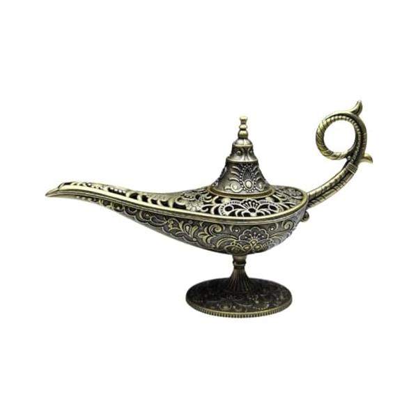 アンティーク調のランプ型香炉です。お香を焚くことで空間を演出し、リラックス効果が期待できます。合金製でアンティーク加工を施しています。サイズは約11.5cm(長さ)×約7cm(高さ)です。インテリアオブジェとしてもお使いいただけます。サイズ...