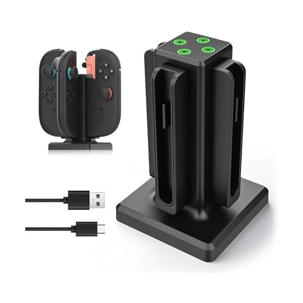 Nintendo Switch 2のJoy-Conを効率的に充電できる4-in-1充電スタンドです。4つの独立ポートで複数のJoy-Conを同時に充電できます。高品質ABS素材で耐久性があり、過熱・過電流・短絡防止機能を搭載しています。LE...