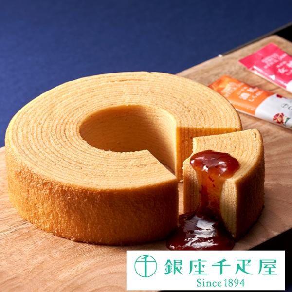 ・銀座プレミアムバウムクーヘン×1個・銀座フルーツスティックジャム（女神(めがみ)いちご／濃媛(こいひめ)しらぬい×2種各2本(1本15g)／計4本）関連キーワード：銀座千疋屋,ギフト,高級フルーツ,通販,スイーツ,