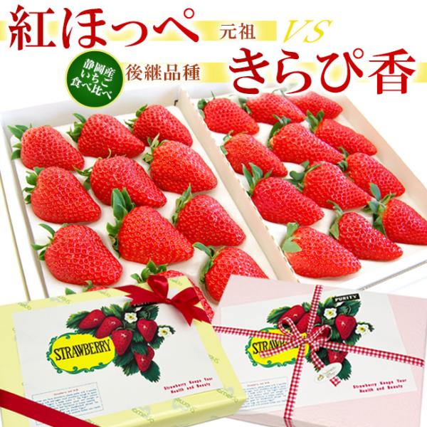 静岡産いちごの食べ比べをお楽しみください お届けするのは立派な特大サイズ！◆静岡産いちご「紅ほっぺ」12or15粒入（約450グラム前後）◆静岡産いちご「きらぴ香」12or15粒入（約450グラム前後）※当日の仕入れにより12粒入りもしくは...