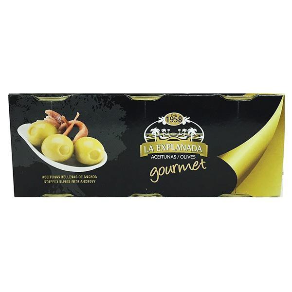 ペースト状のアンチョビを入れたおつまみオリーブです。 生産国:スペイン 商品サイズ:162×50×65mm 内容量:3缶×50g 賞味期間:1080日