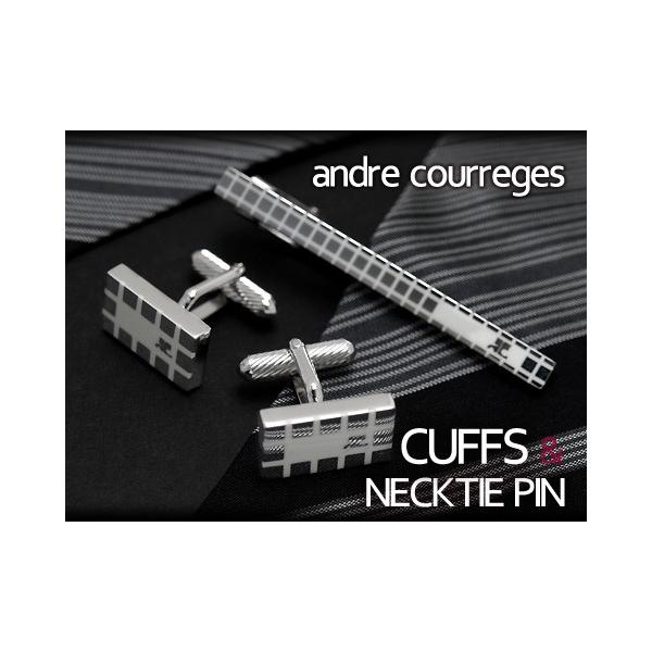 andre courreges アンドレ・クレージュ ネクタイピン＆カフスセット エポキシ 長方形 シルバー×ホワイト ACT4002-ACC8002 courreges…1961年パリで創立。60年代には「ミニ・スカート」ブームを引率し常...