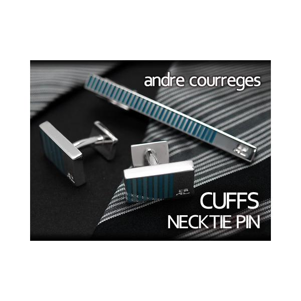 andre courreges アンドレ・クレージュ ネクタイピン＆カフスセット ボーダー柄 ブルーグリーン ACT5204-ACC12004 courreges…1961年パリで創立。60年代には「ミニ・スカート」ブームを引率し常に時代を...
