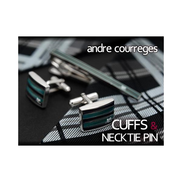 andre courreges アンドレ・クレージュ ネクタイピン＆カフスセット グリーン×ブラック ボーダー CT4003B-CC6003B courreges…1961年パリで創立。60年代には「ミニ・スカート」ブームを引率し常に時代を...