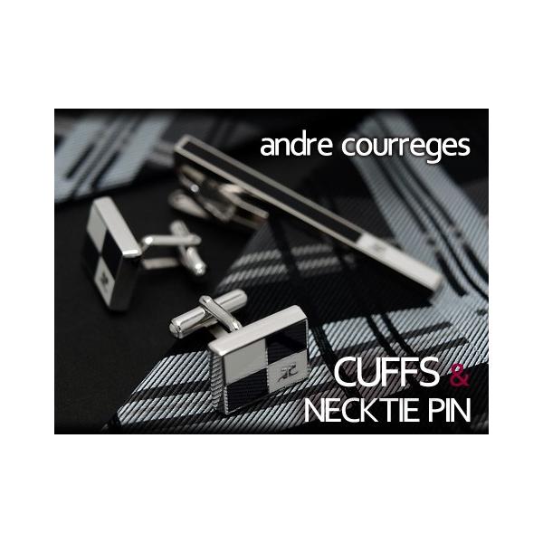 andre courreges アンドレ・クレージュ ネクタイピン＆カフスセット ブラック×ホワイト CT4004B-CC6004B courreges…1961年パリで創立。60年代には「ミニ・スカート」ブームを引率し常に時代を先取りする...