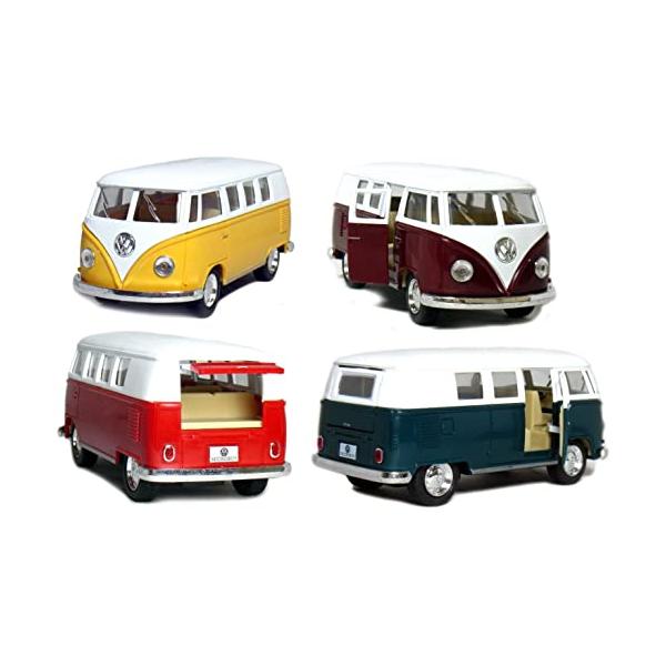 商品名:  Set of 4: 5" Classic 1962 Volkswagen Van 1:32 Scale (Green/Maroon/Red/Yellow)ブランド: KiNSMART商品サイズ: 1/32 Scale高さ: 40...
