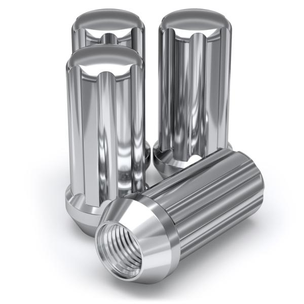 商品名: ホワイトナイト3809L-4 14mm x 1.50スレッドサイズロングスプラインドライブラグナットナット付き、クローム、4パック White Knight 3809L-4 Chrome M14 x 1.50 Duplex Spl...