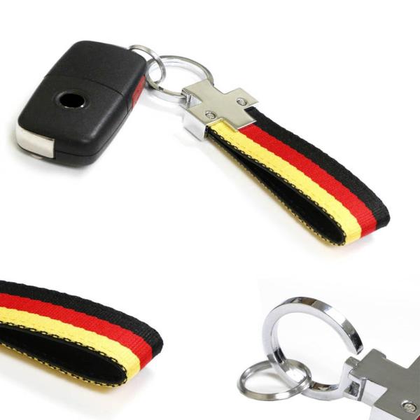 商品名:  iJDMTOY Germany Flag Black/Red/Yellow Color Stripe Nylon Strap w/Keychain Ring Compatible With Euro/German Carsブラン...