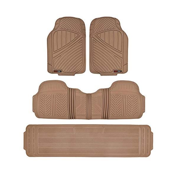 商品名: Motor Trend 3列 高耐久 ゴム製フロアマット&amp;ライナー 車 SUV バン用 フロント2列目と3列目用 丈夫な重合ラテックス製 内部保護 エクストラハイリッジラインデザイン ベージュ Motor Trend 3-...