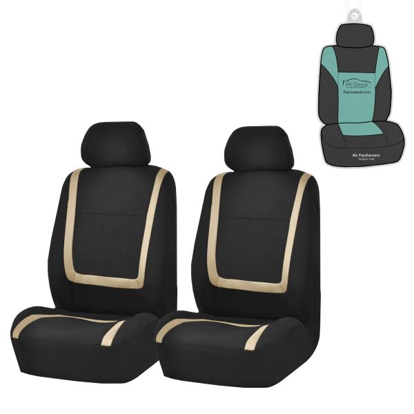 商品名: FH Group FB32102 ユニークなフラットクロスシートカバー ベージュ/ブラック ほとんどの車 トラック SUV バンにフィット ギフト付き FH Group Front Seats Only Car Seat Cove...