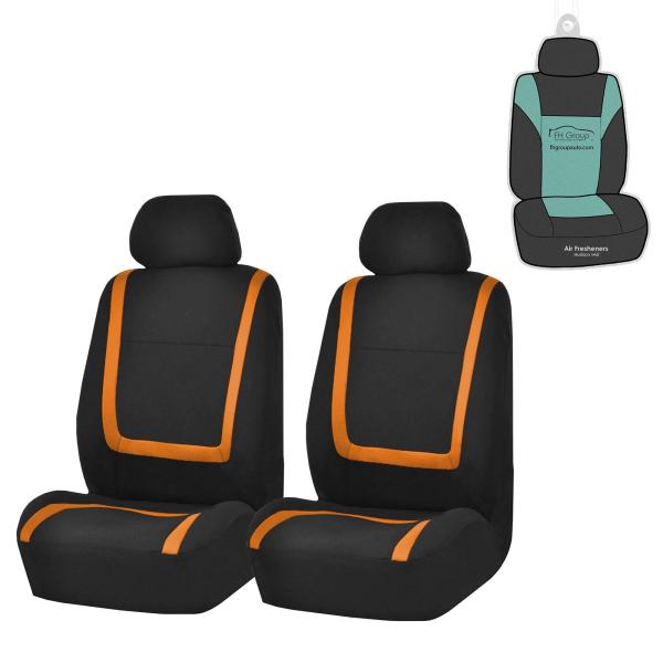 商品名: FH Group FB032102 ユニークなフラットクロス ペアセット シートカバー 取り外し可能なヘッドレスト2個付き オレンジ/ブラック ほとんどの車 トラック SUV バンにフィット ギフト付き FH Group Fron...