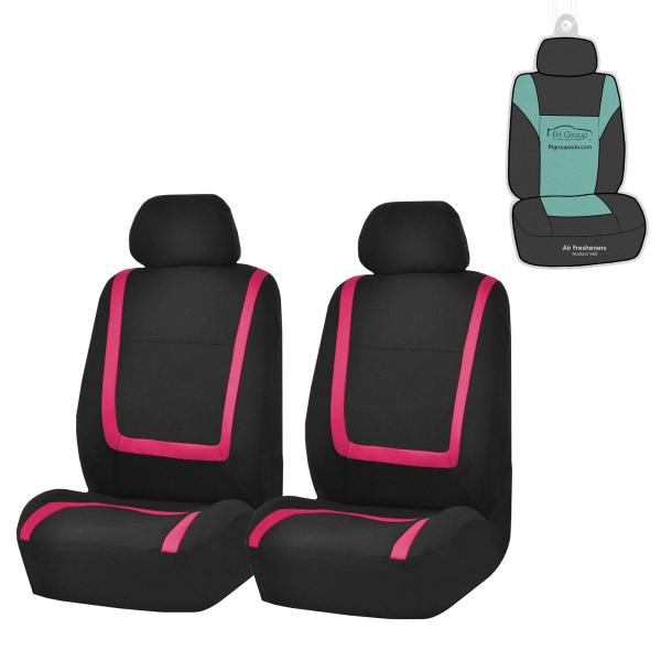 商品名: FH Group FB032102 ユニークなフラットクロスペアセットシートカバー 取り外し可能なヘッドレスト2枚付き ピンク/ブラック ほとんどの乗用車、トラック、SUV、バンにフィット ギフト付き FH Group Front...