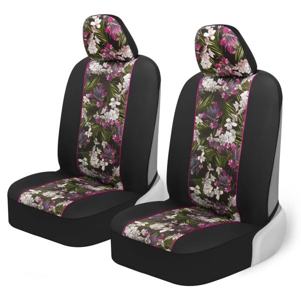 商品名:  BDK Pink Flower Faux Leather Car Seat Covers for Front Seats, 2 Pack ? Floral Pattern with Matching Headrest, Easy...