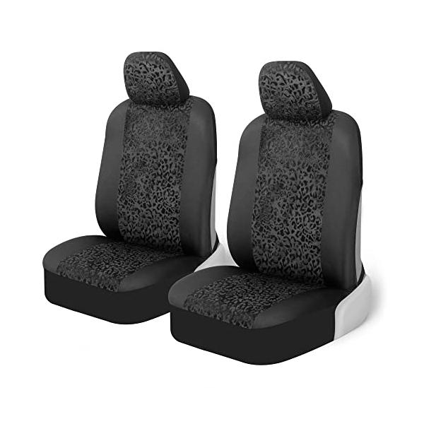 商品名: BDK ブラック ヒョウ柄カーシートカバー フロントシート用 アニマルプリント お揃いのヘッドレスト付き サイドレスデザイン 取り付け簡単 ほとんどの車 トラック バン SUV にフィット (2枚パック) BDK Black Le...