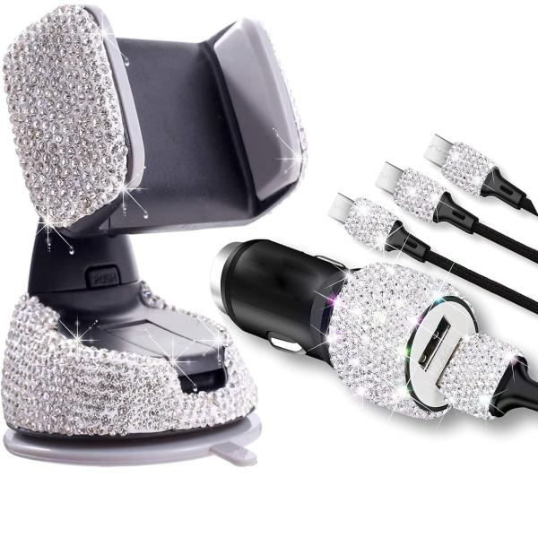 商品名:  dayutech 3 Pack Bling Rhinestones Cell Phone Set (Car Phone Mount Holder Car Charger Charging Cable) for iPhone iP...