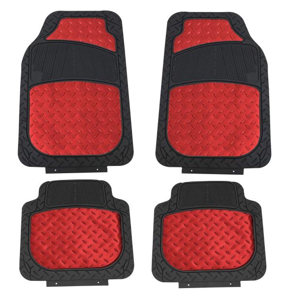 商品名:  TLH Automotive Floor Mats - Heavy-Duty Red Metallic Rubber Floor Mats for Cars, Universal Fit Full Set, Climaproof...
