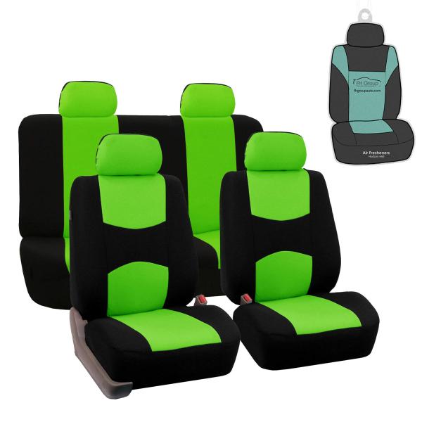 商品名: FH Group 鮮やかなフルセット フラットクロス カーシートカバー ギフト グリーン/ブラック ほとんどの車 トラック SUV バンにフィット FH Group Vibrant Full Set Flat Cloth Car ...